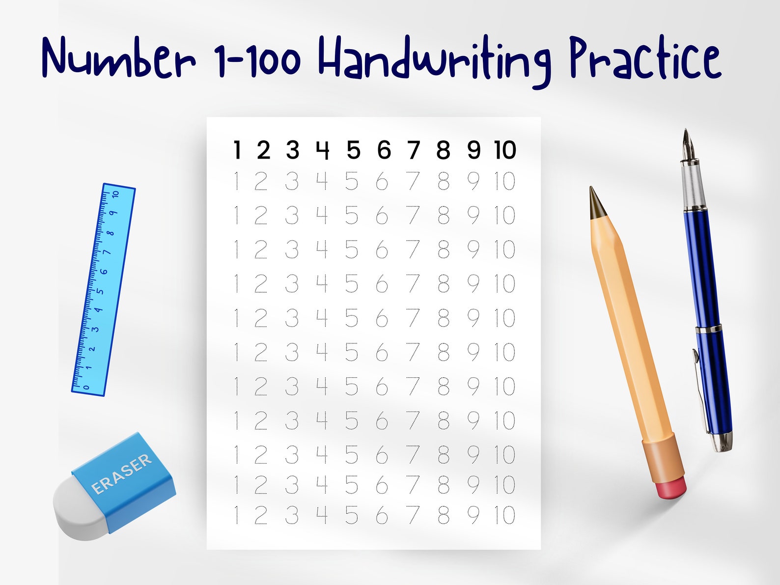 1-100 Number Tracing Worksheet, Handwriting Practice Sheet, Printable ...