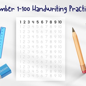 1-100 Number Tracing Worksheet, Handwriting Practice Sheet, Printable ...
