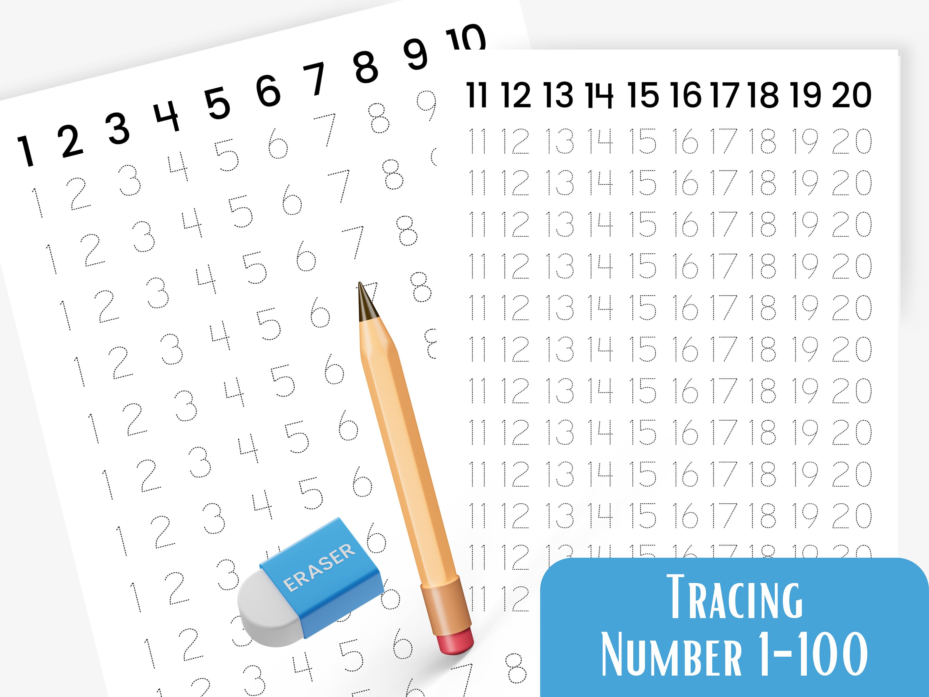 1-100 Number Tracing Worksheet, Handwriting Practice Sheet, Printable ...