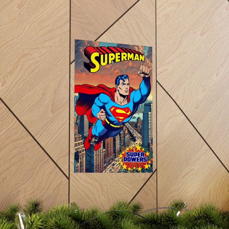 Superman Poster, DC Comics Wall Art Print, Man of Steel Home Decor ...