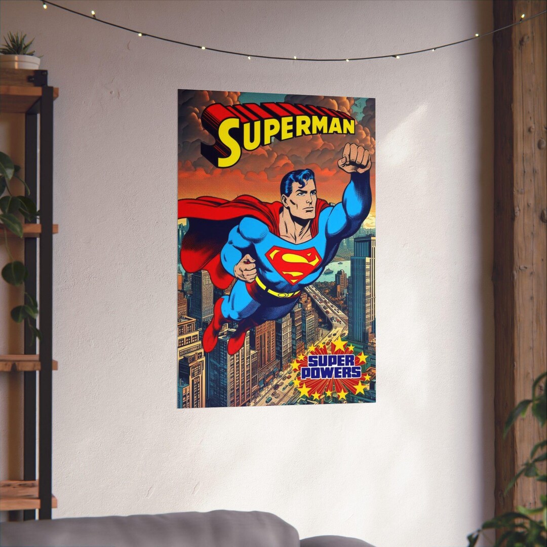Superman Poster, DC Comics Wall Art Print, Man of Steel Home Decor ...