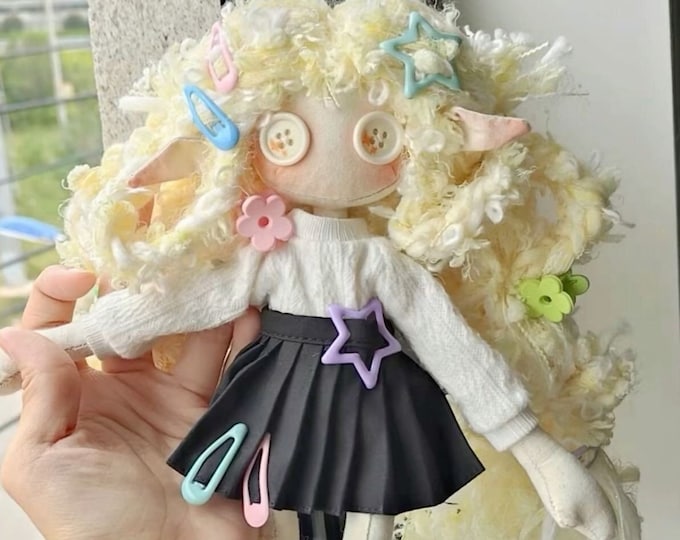 Button Eyes Ragdoll - Macha Girl 33cm Handmade Green Hair Eyes Rag Doll ...