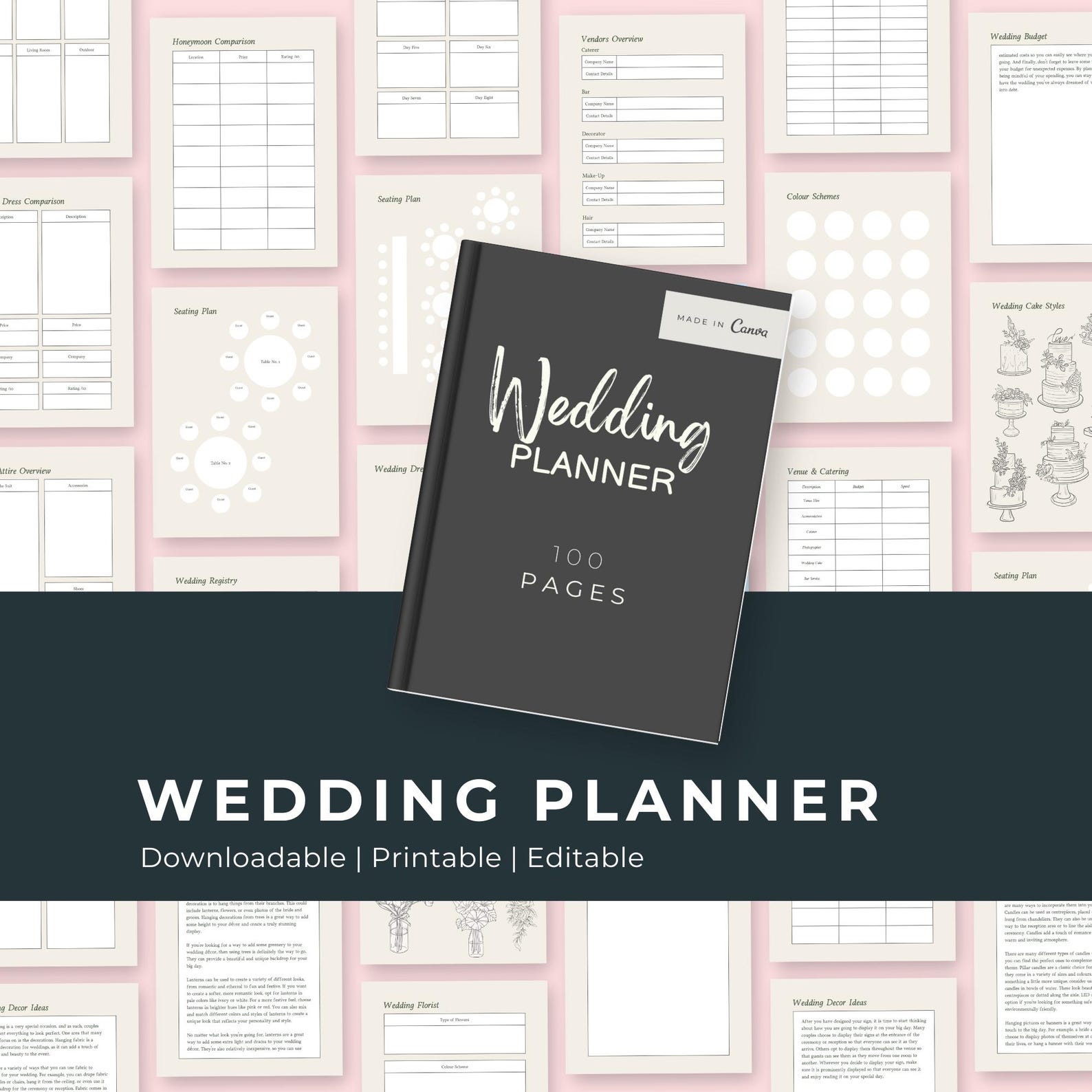 100 Page Wedding Planner Printable | Canva Wedding Template | Digital ...