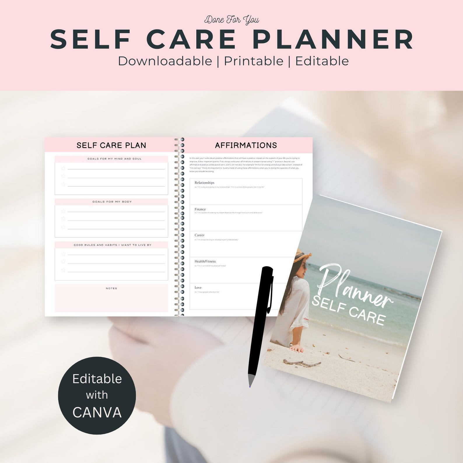 Daily Self-care Planner | Track Habits, Mood | Personal Wellness Goals ...