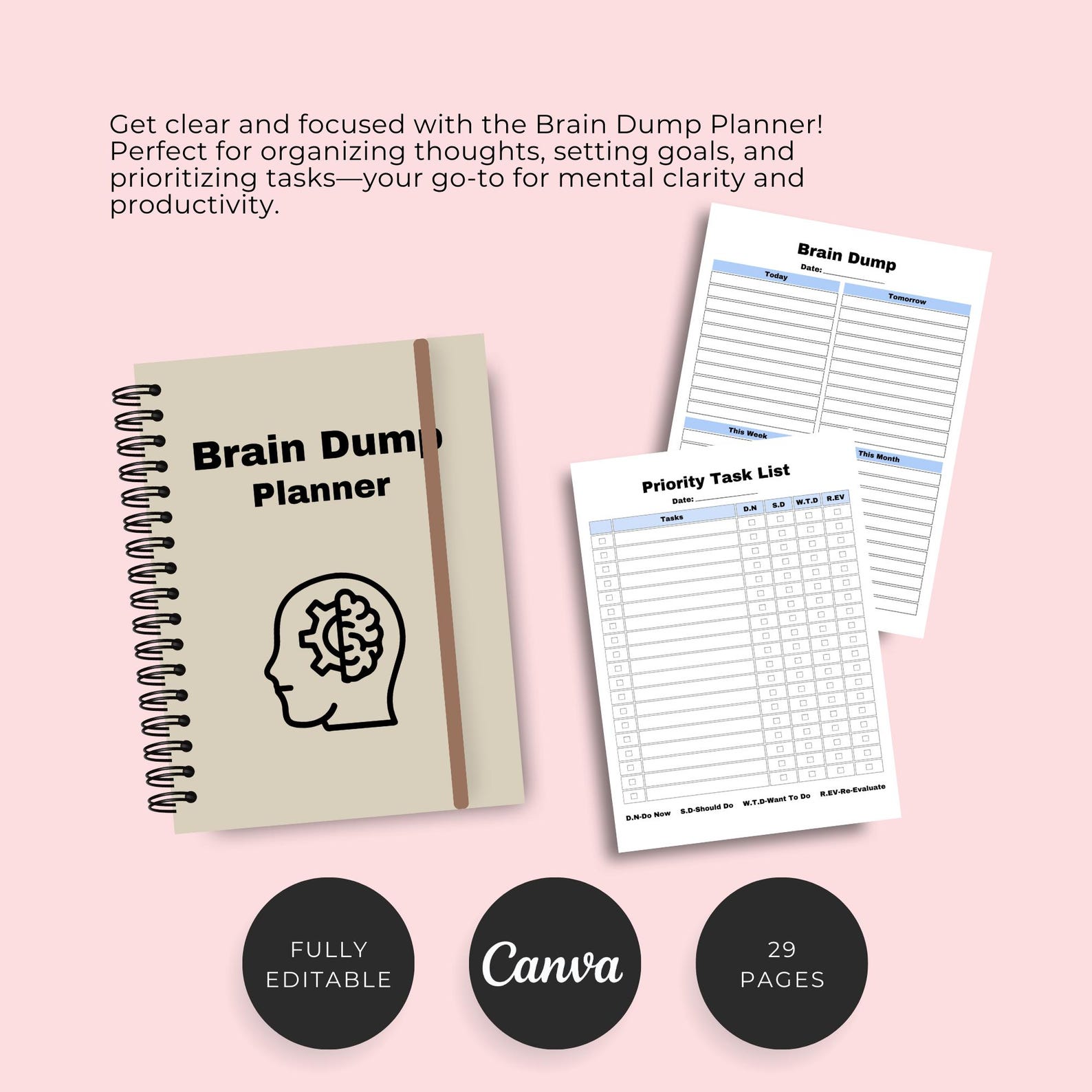 Editable Brain Dump Planner Template: Printable To-do List (canva) - Etsy