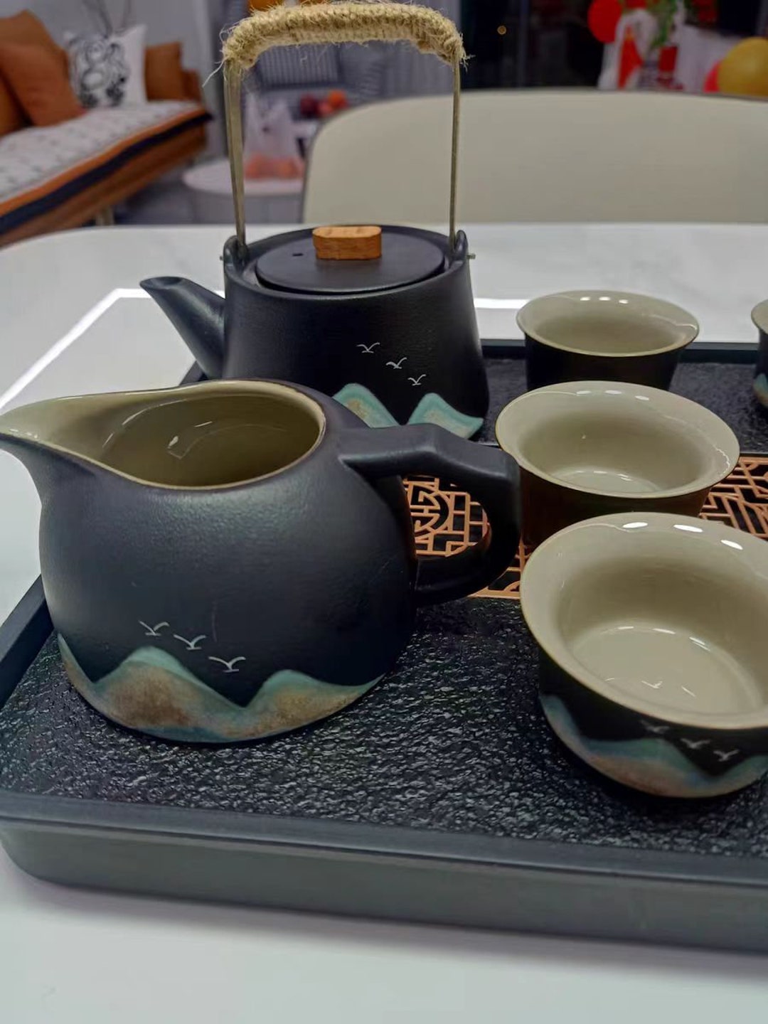 Classic Black Pottery Tea Set, High-end Teapot and Teacup for Home and ...