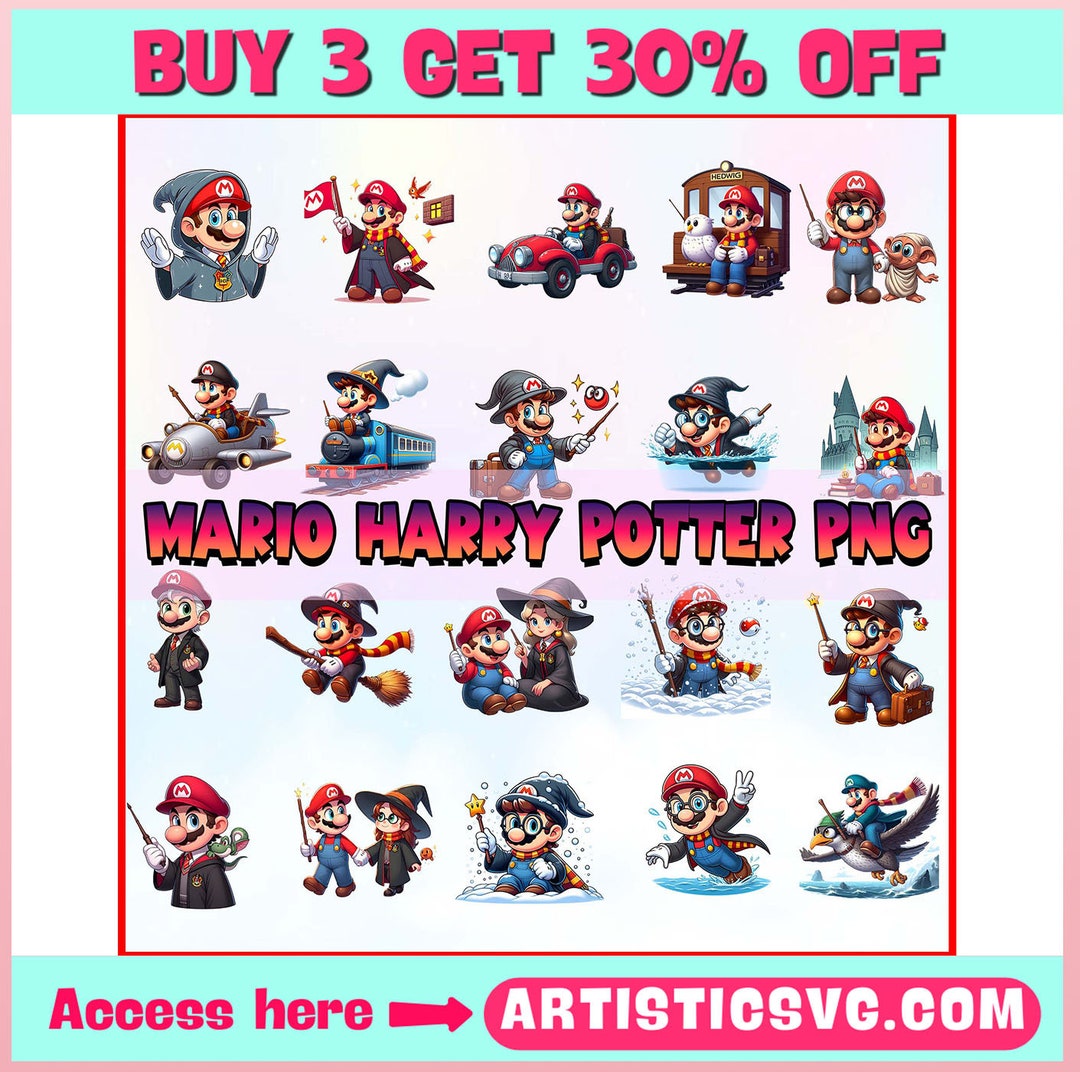 Mario Potter Png Bundle, Wizard PNG, Harry Mario Png, Kawaii Svg ...