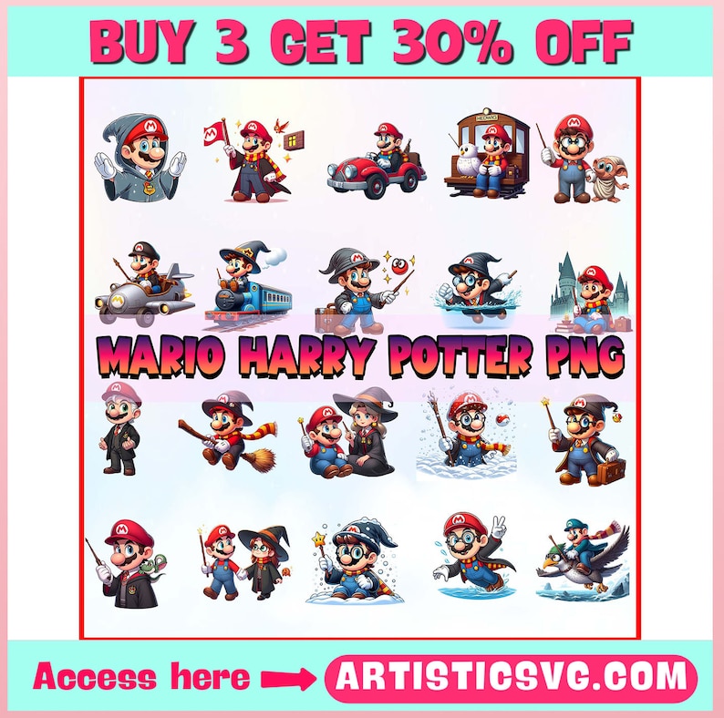 Mario Potter Png Bundle, Wizard PNG, Harry Mario Png, Kawaii Svg ...