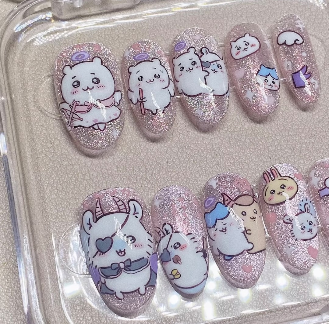 Hand Painted Chiikawa Cat Eye Press on Nails, 100% Handmade, Not Use ...