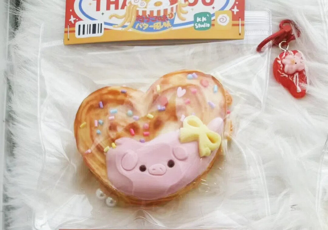 Piggy Elephant Ear Pastry Taba Squishy, Hand Painted Palmiers Pattern ...