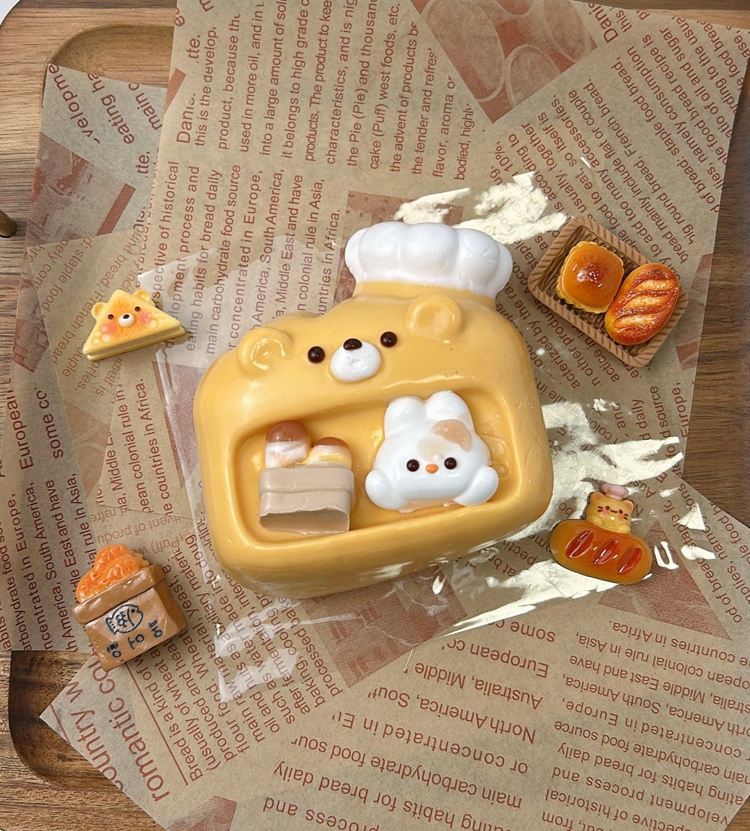 Bread Bear Chef Cute Taba Squishy Toy, Soft Stress Relief, Fun Fidget ...