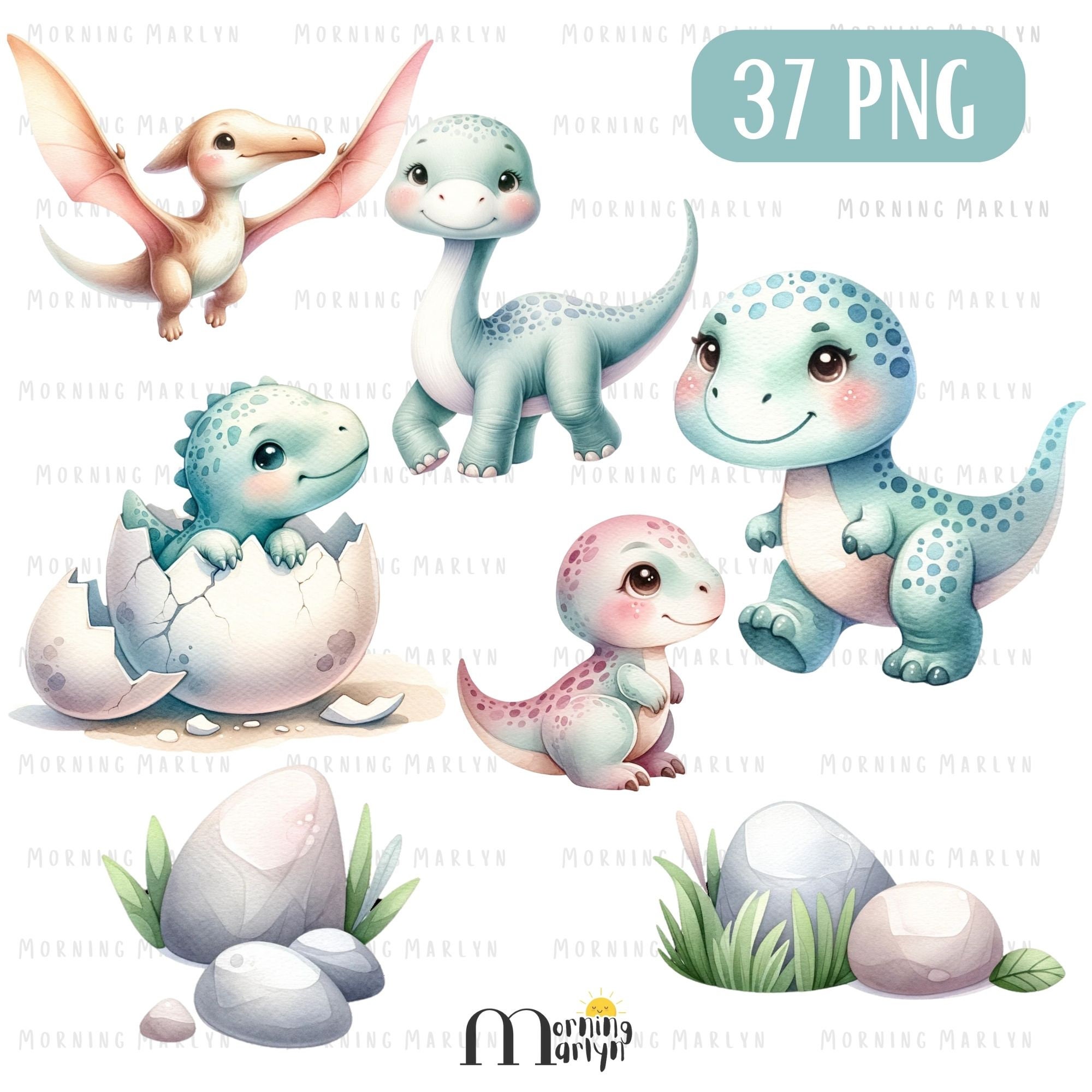 Watercolor Dinosaur Clipart Birthday Party Decor Dinosaur Clipart for ...