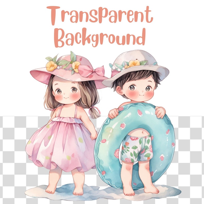 Beach With Kids Watercolor on the Beach Clipart Summer Kids Beach Day ...