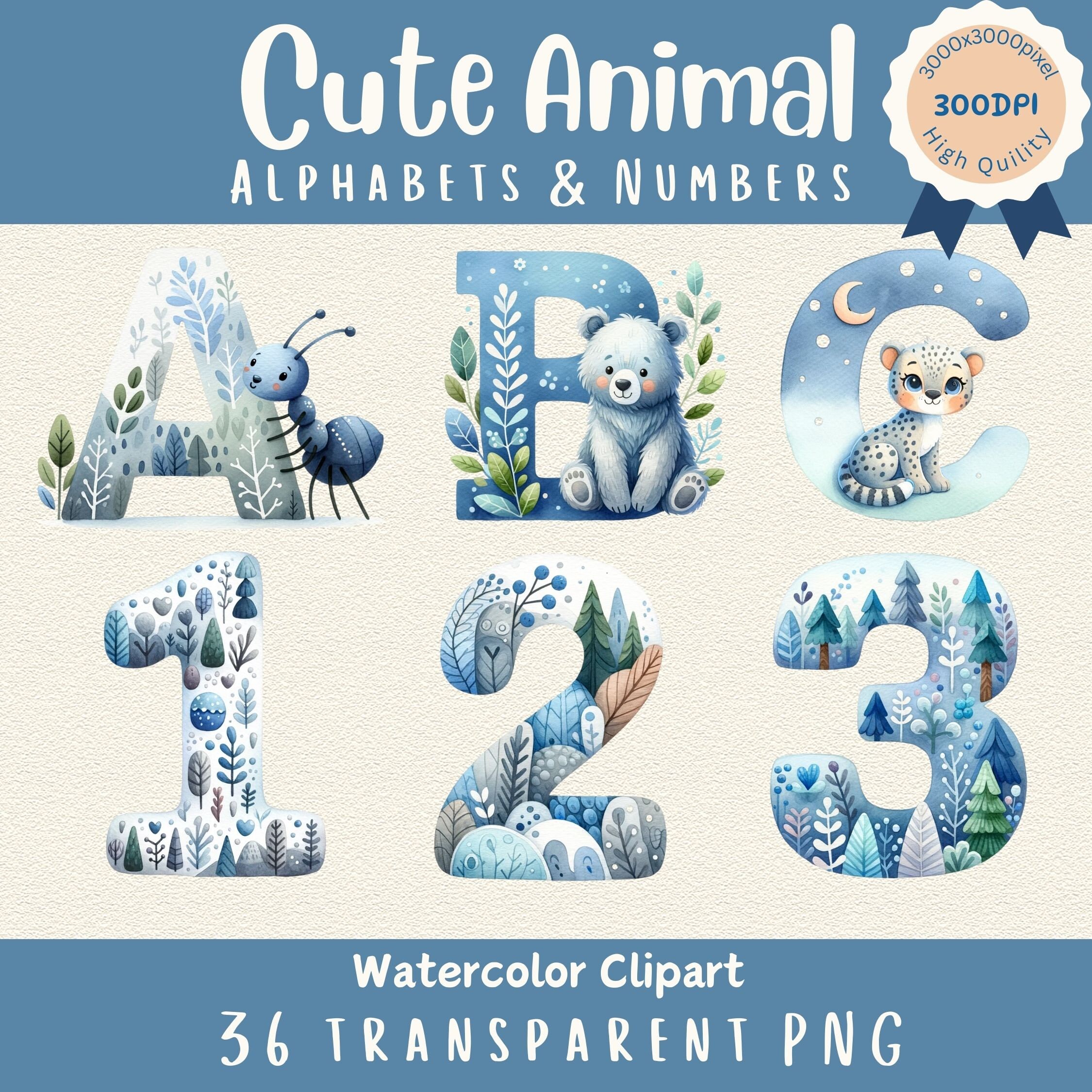 Watercolor Animal Alphabet PNG Cute Animal Alphabet Clipart in Woodland ...