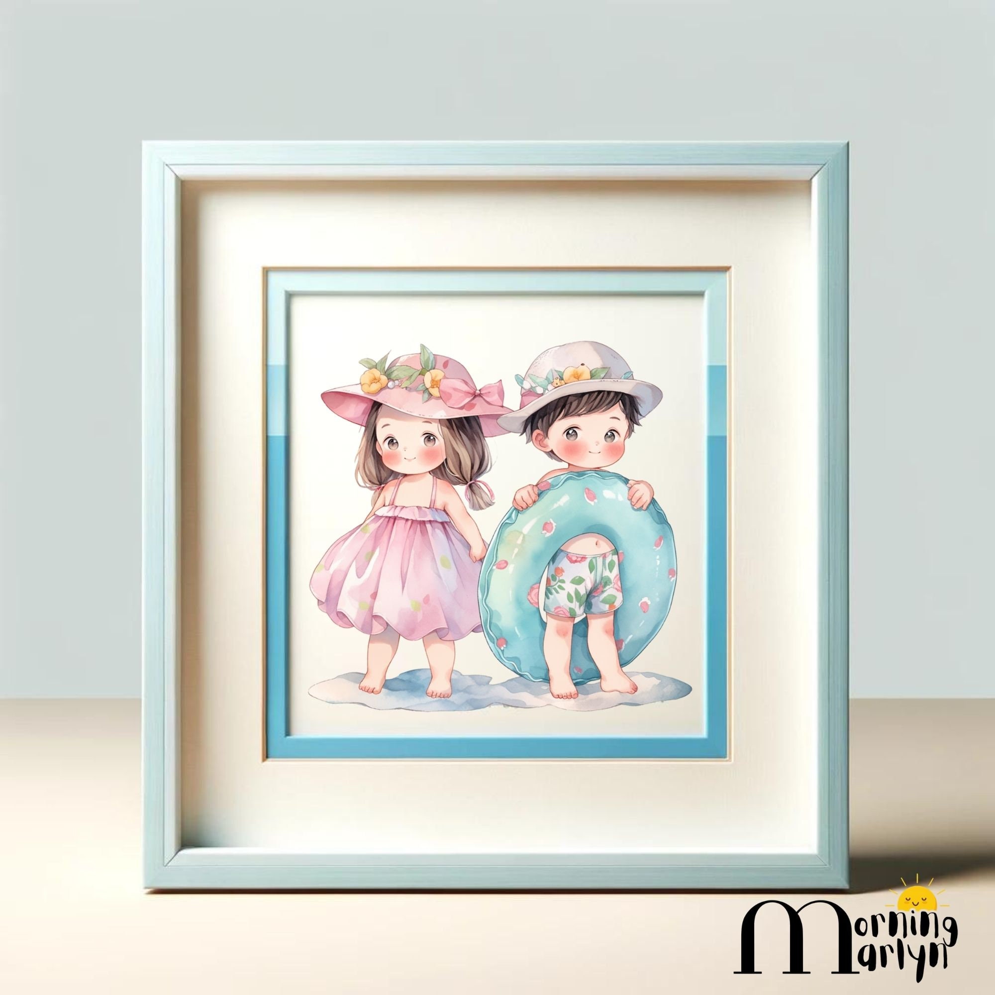 Beach With Kids Watercolor on the Beach Clipart Summer Kids Beach Day ...