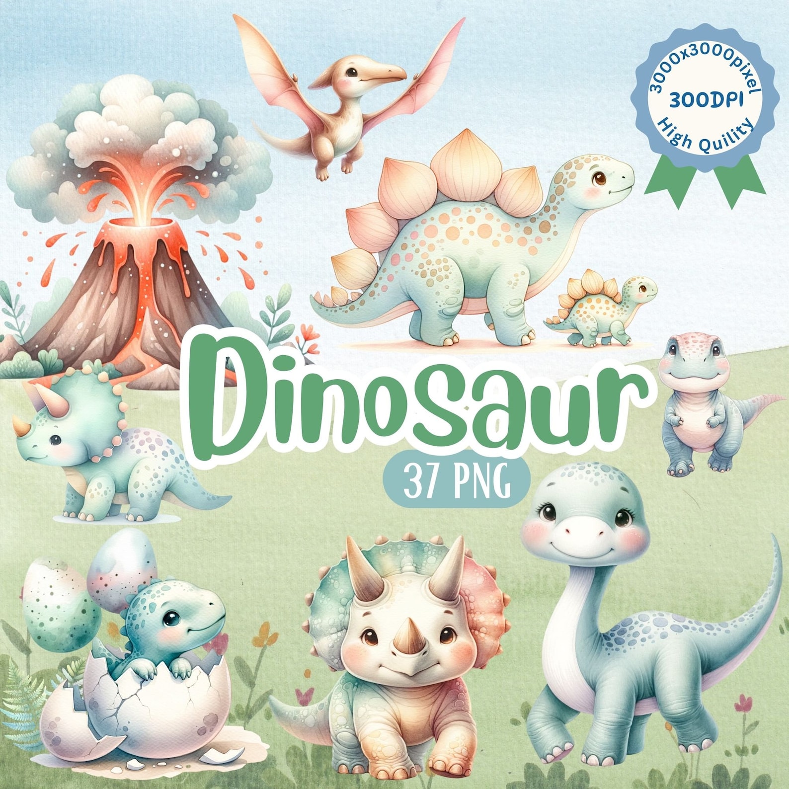 Watercolor Dinosaur Clipart Birthday Party Decor Dinosaur Clipart for ...
