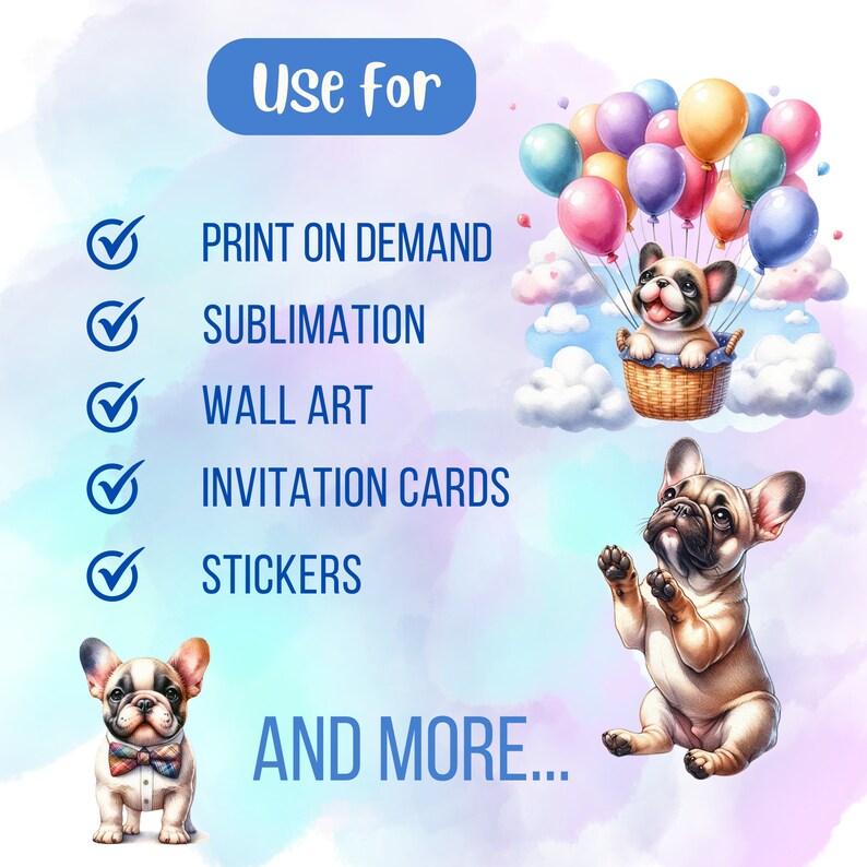 Watercolor French Bulldog Clipart Cute Frenchie Dogs and Puppies for ...