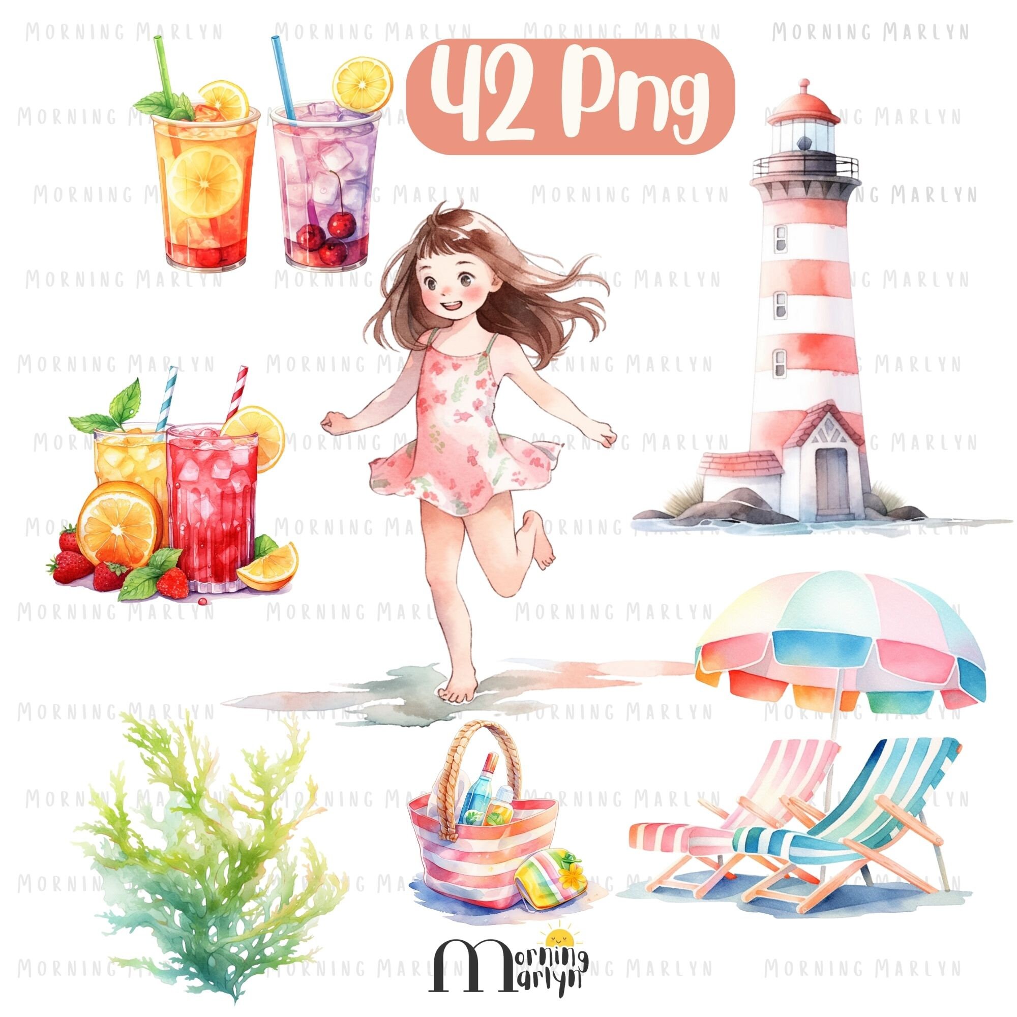 Beach With Kids Watercolor on the Beach Clipart Summer Kids Beach Day ...