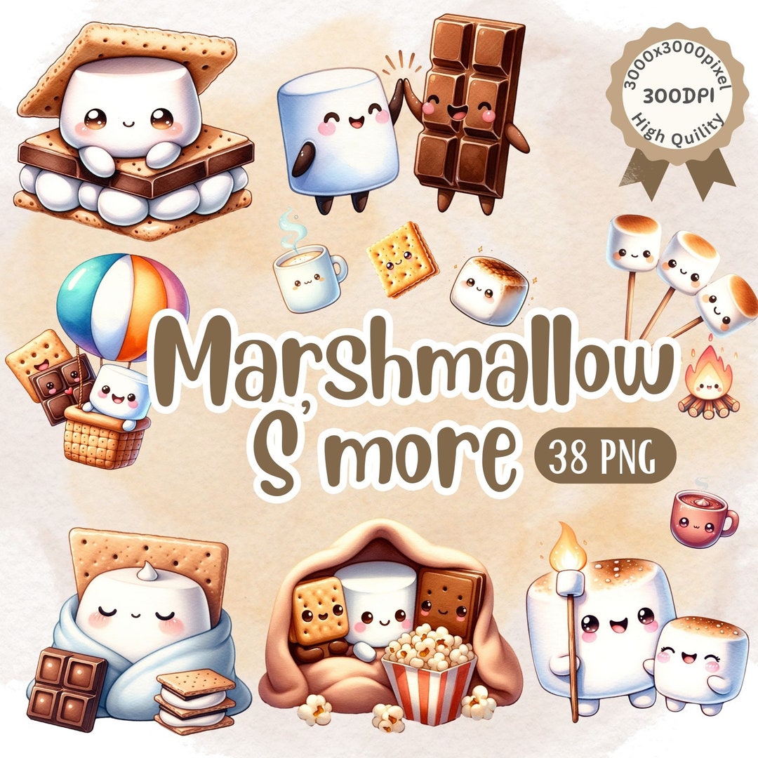 Marshmallow Smore Clipart Watercolor Marshmallow PNG for Sublimation T ...
