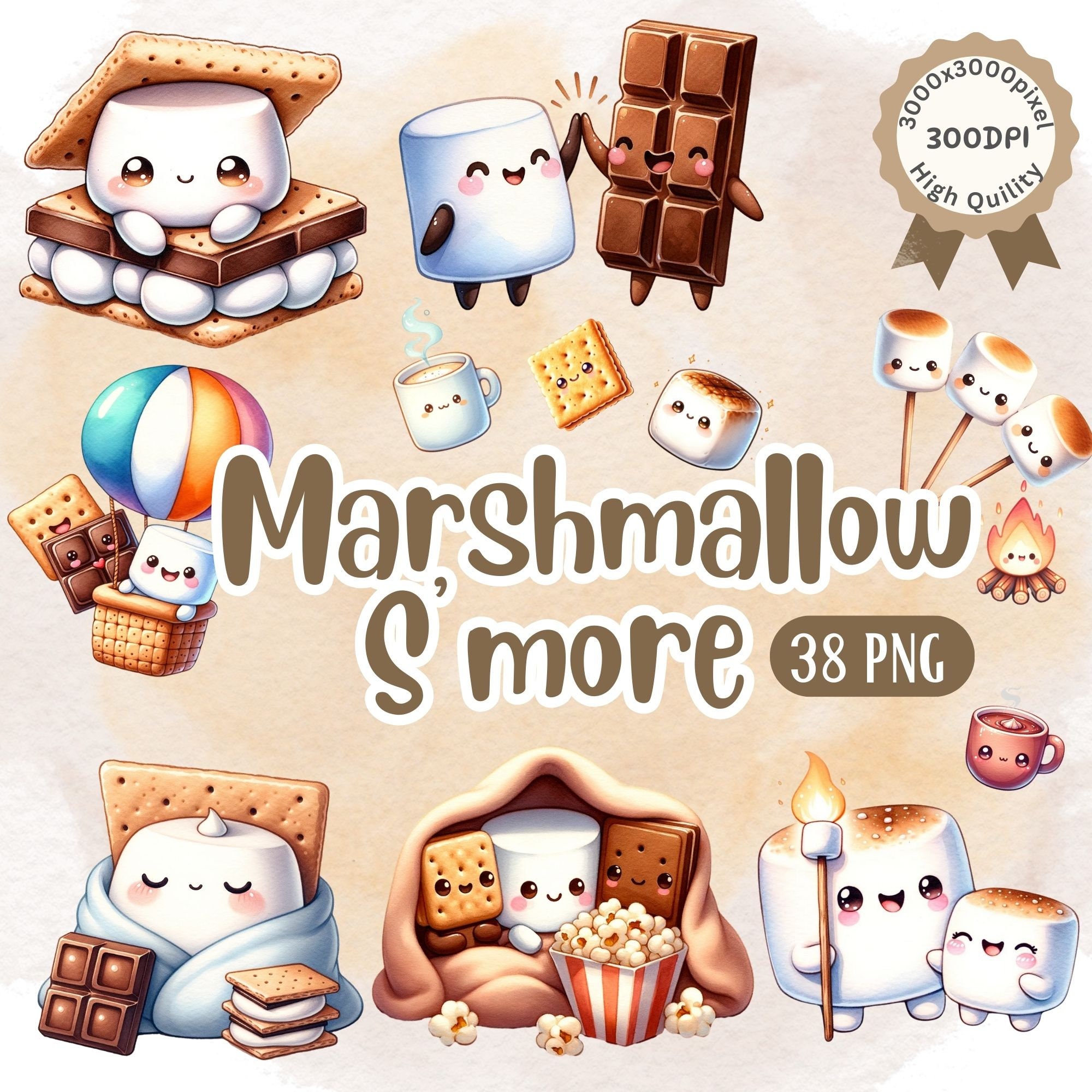 Marshmallow Smore Clipart Watercolor Marshmallow PNG for Sublimation T ...