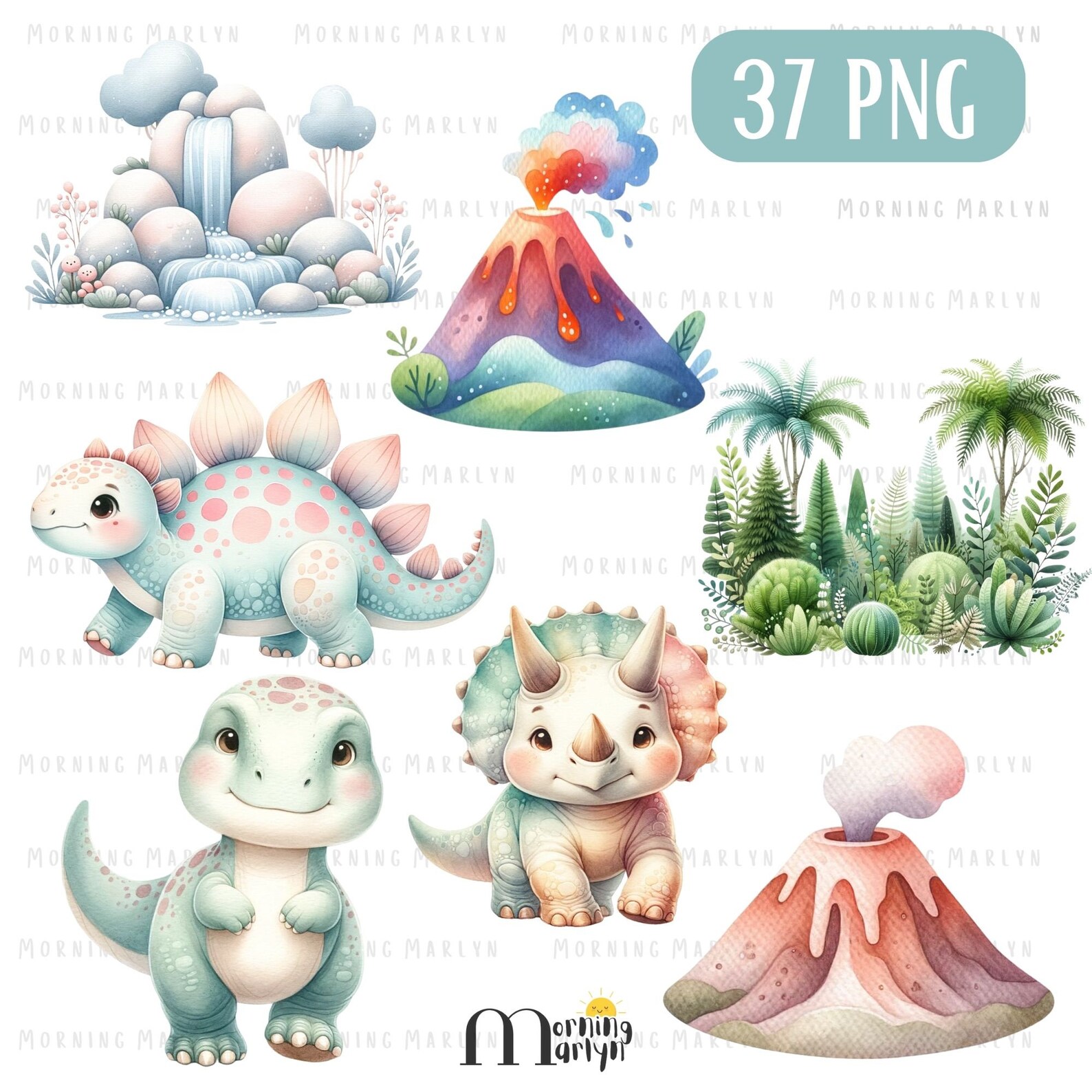 Watercolor Dinosaur Clipart Birthday Party Decor Dinosaur Clipart for ...