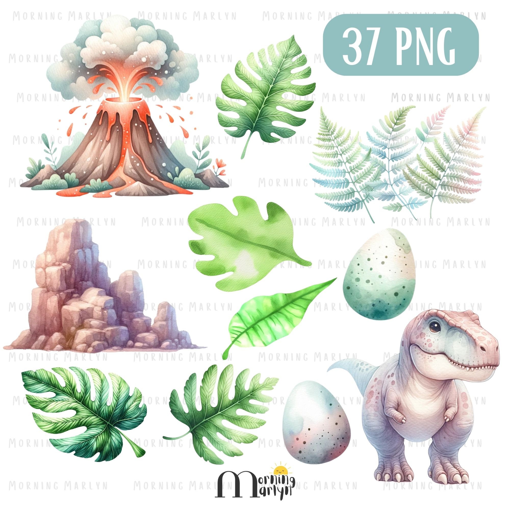 Watercolor Dinosaur Clipart Birthday Party Decor Dinosaur Clipart for ...