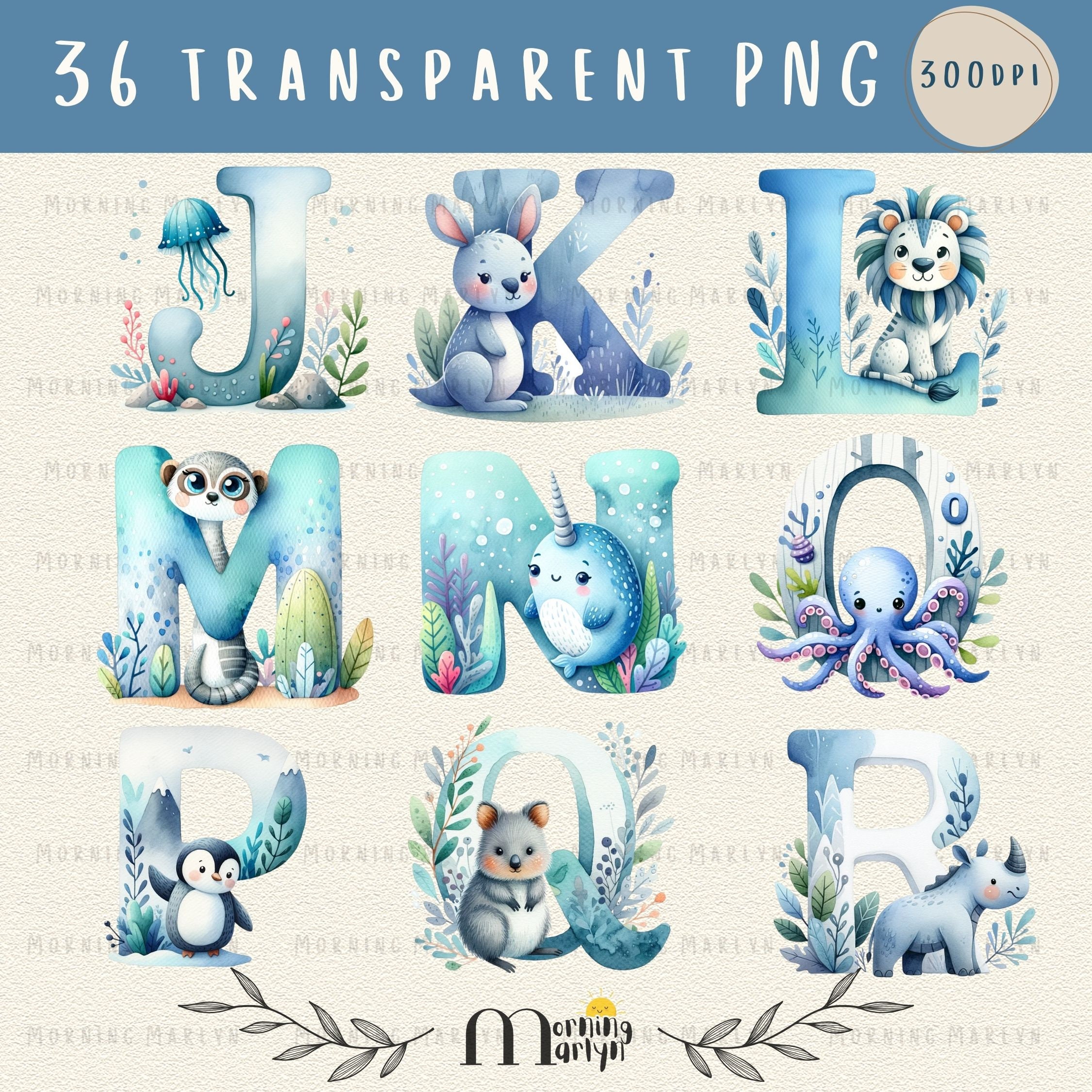 Watercolor Animal Alphabet PNG Cute Animal Alphabet Clipart in Woodland ...