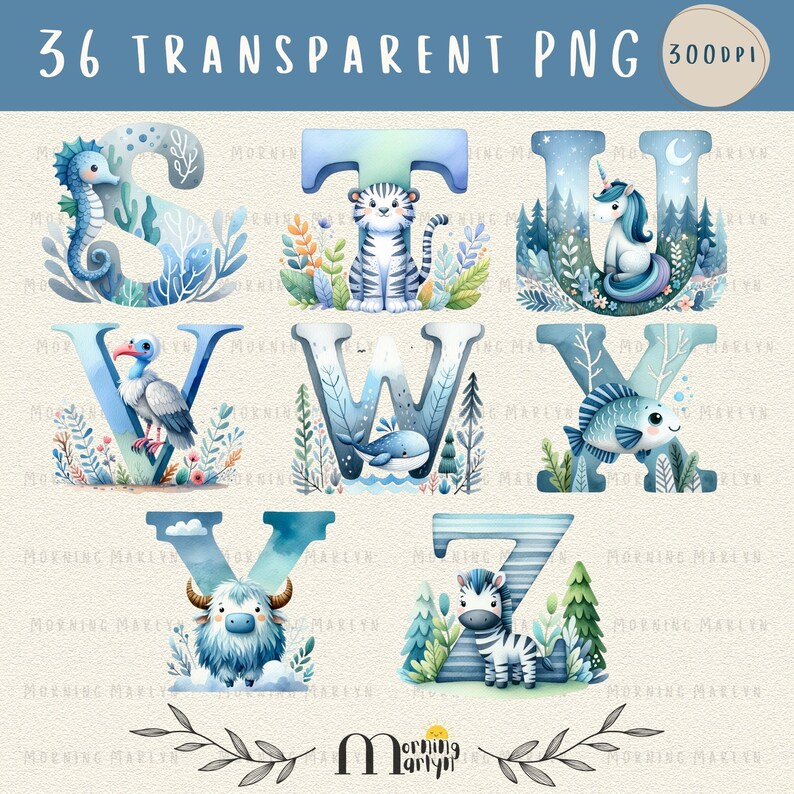 Watercolor Animal Alphabet PNG Cute Animal Alphabet Clipart in Woodland ...