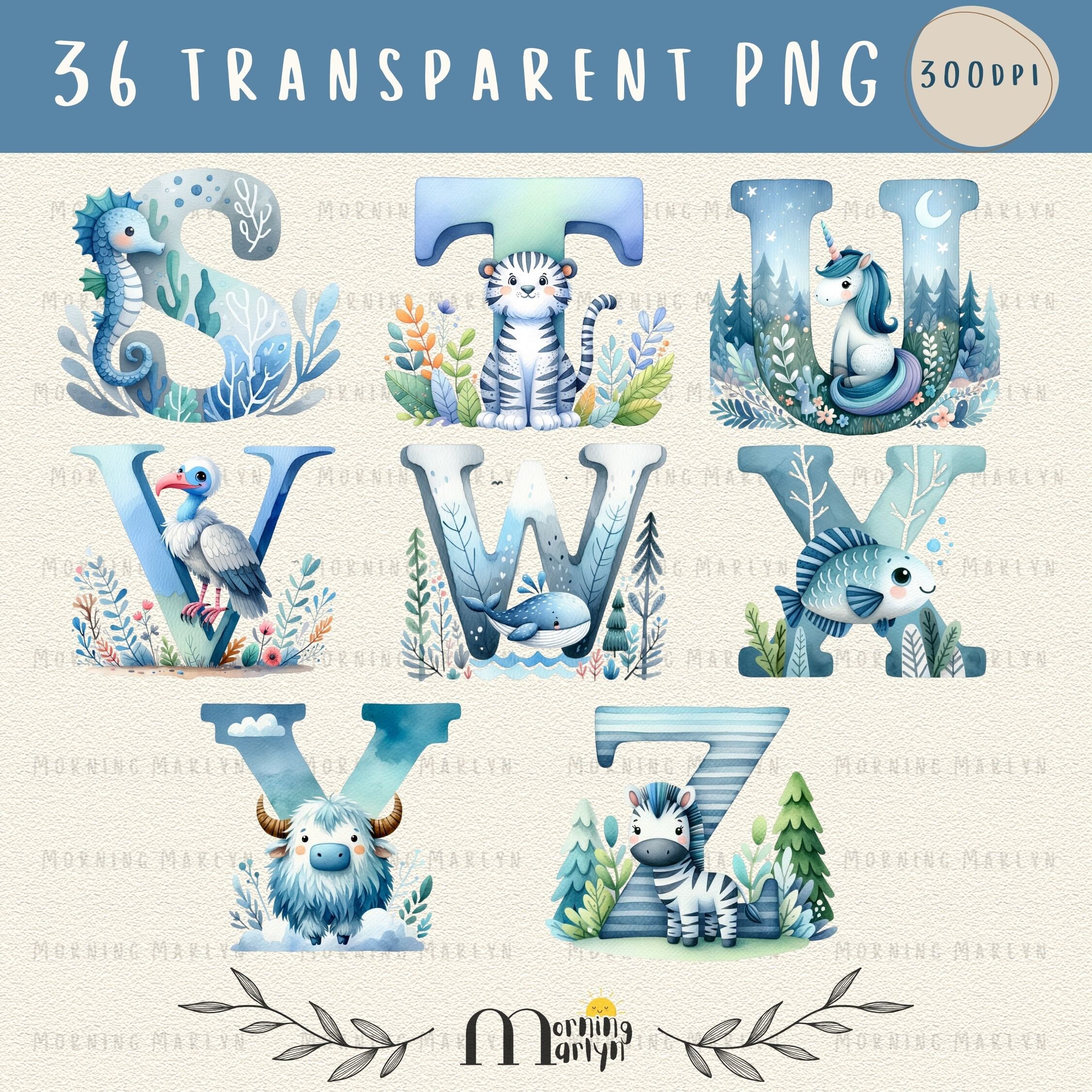Watercolor Animal Alphabet PNG Cute Animal Alphabet Clipart in Woodland ...