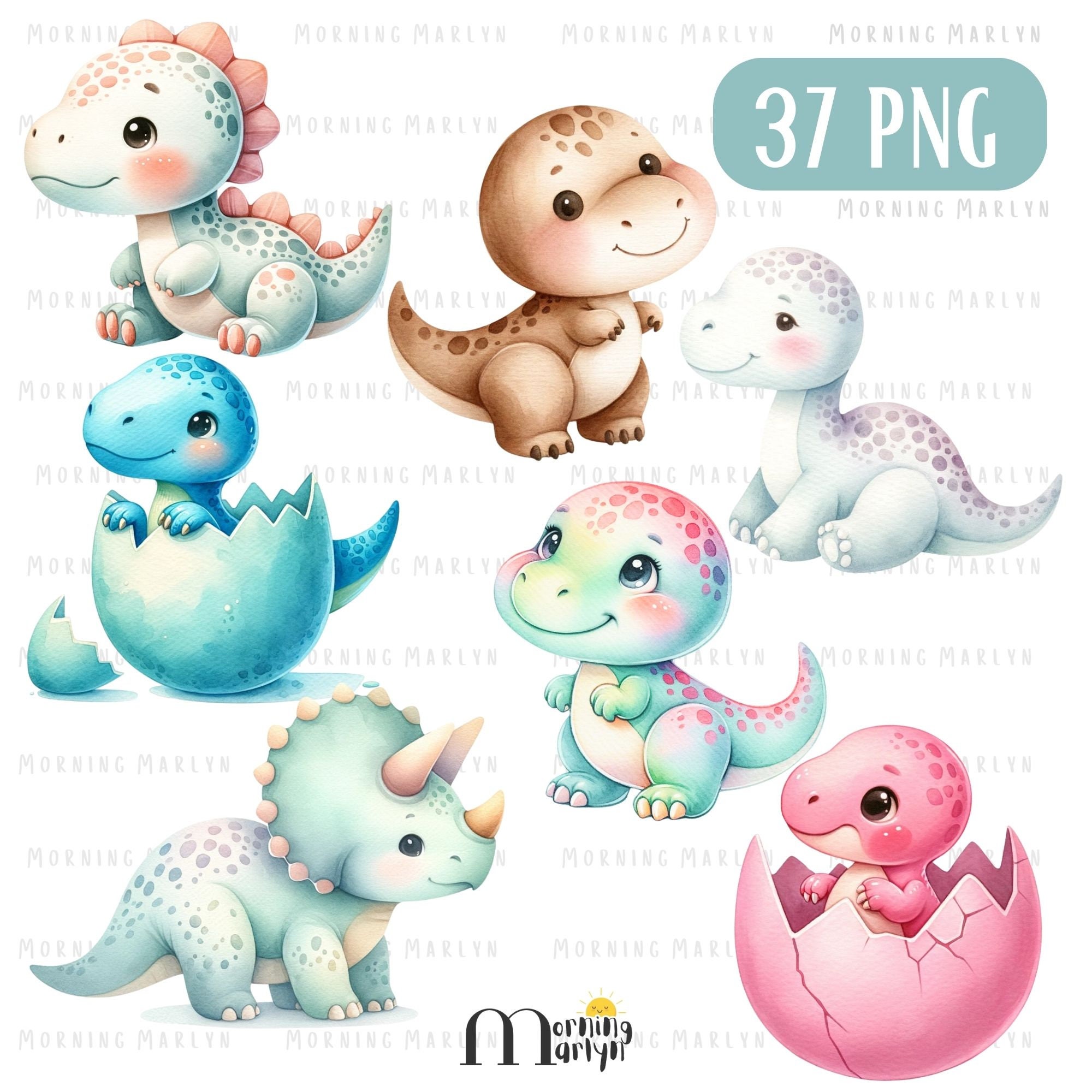 Watercolor Dinosaur Clipart Birthday Party Decor Dinosaur Clipart for ...