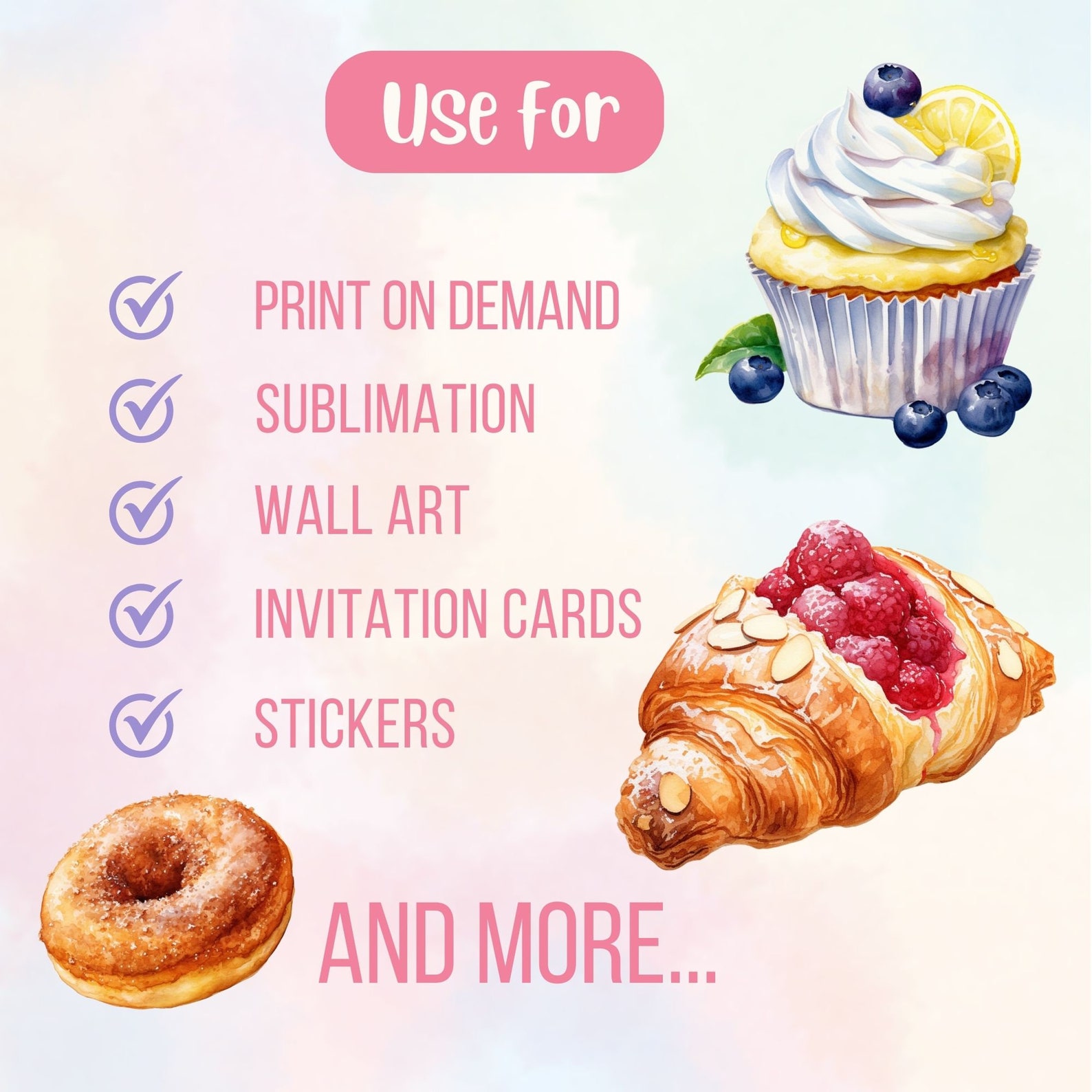 Watercolor Dessert Cupcake Cookies Macaron Clipart Bakery Decor Dessert ...