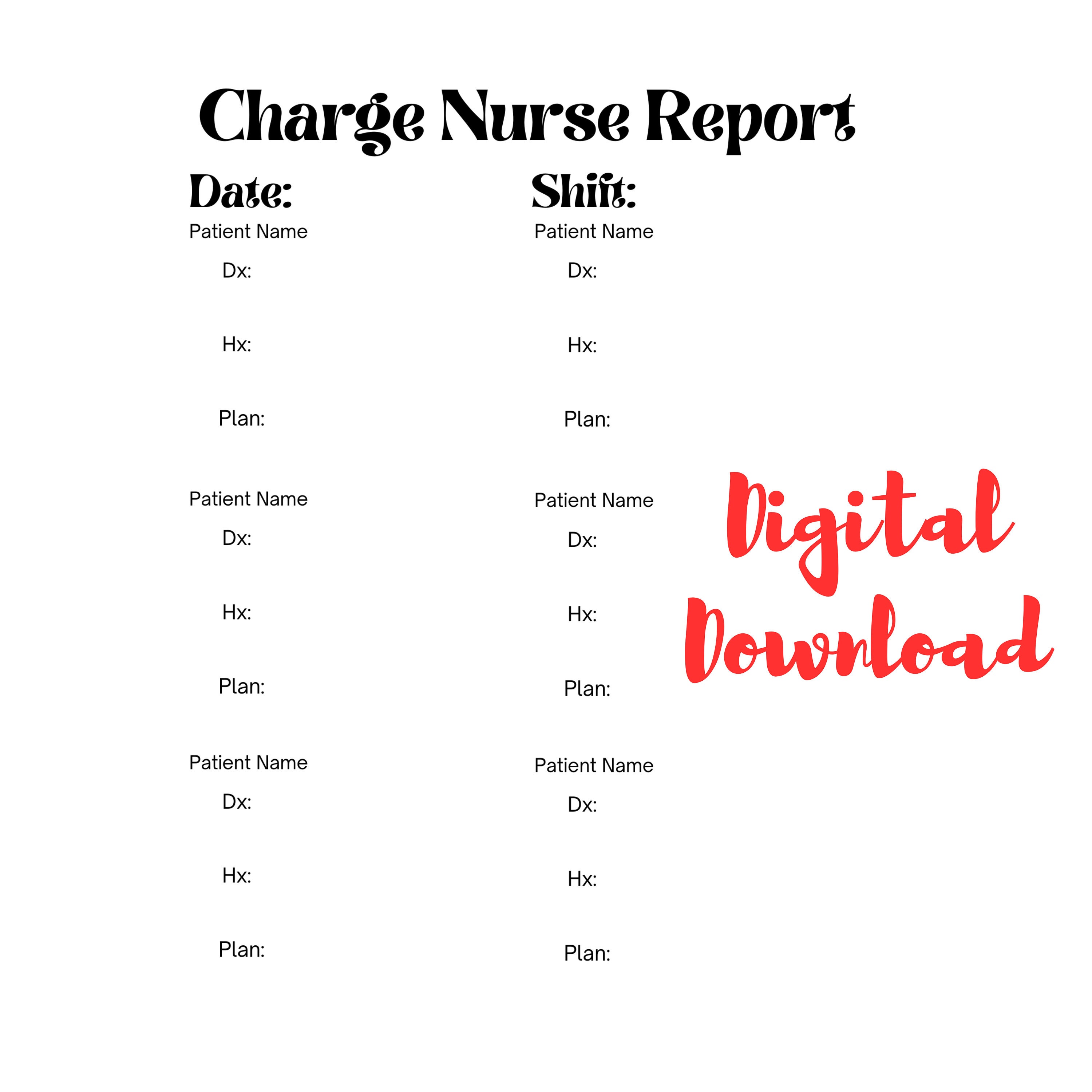 Charge Nurse Brain Handoff Tool Printable PDF To-do List for Charge ...