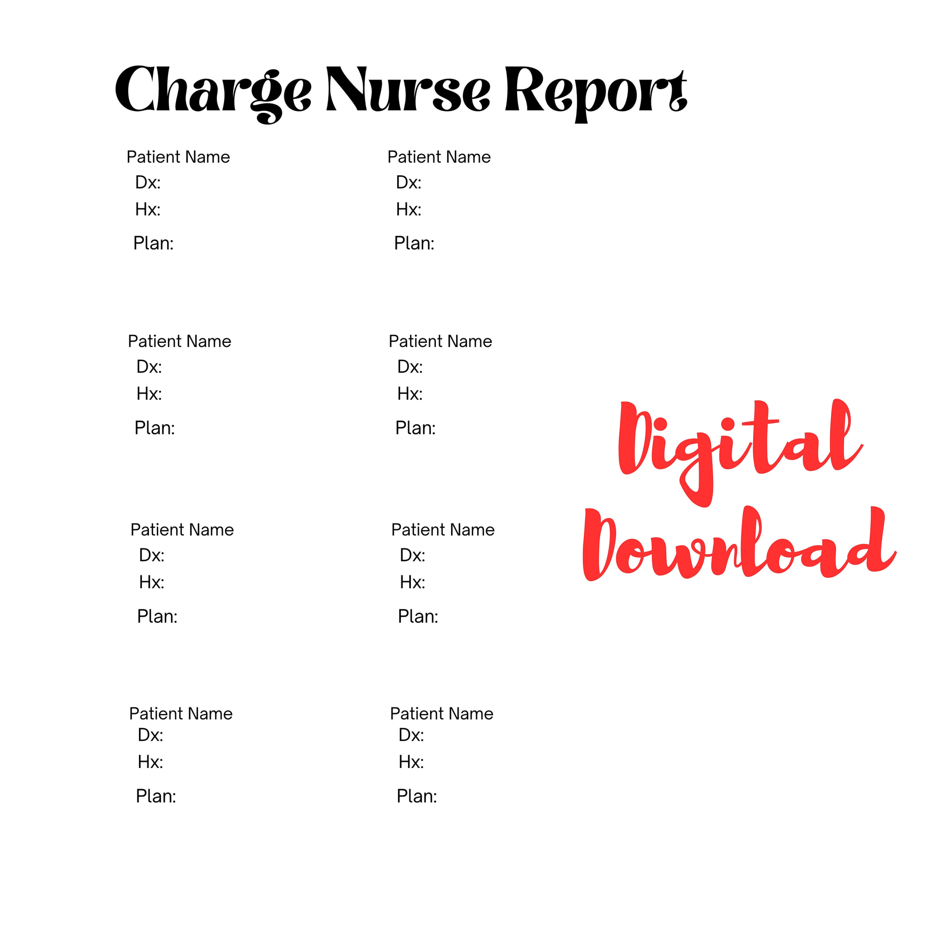 Charge Nurse Brain Handoff Tool Printable PDF To-do List for Charge ...