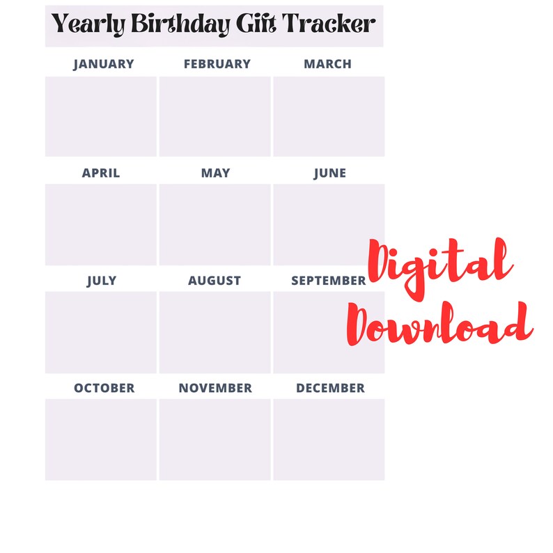 Birthday Yearly Gift Planner Printable PDF Download for Birthday Gift ...
