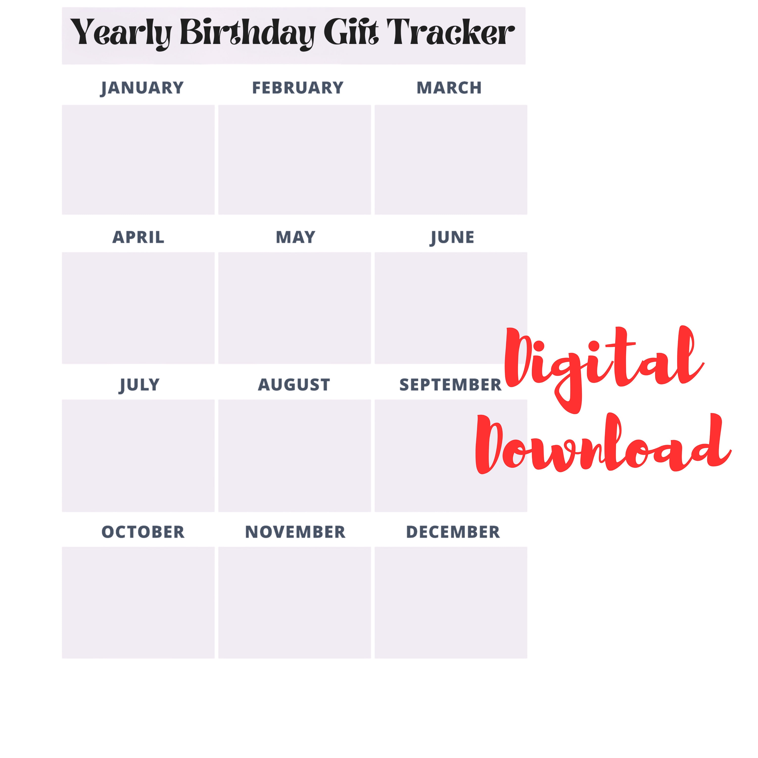 Birthday Yearly Gift Planner Printable PDF Download for Birthday Gift ...