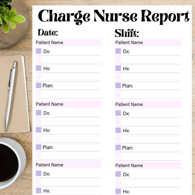 Minimalist Charge Nurse Brain Report Tool PDF Print Patient to Do List ...