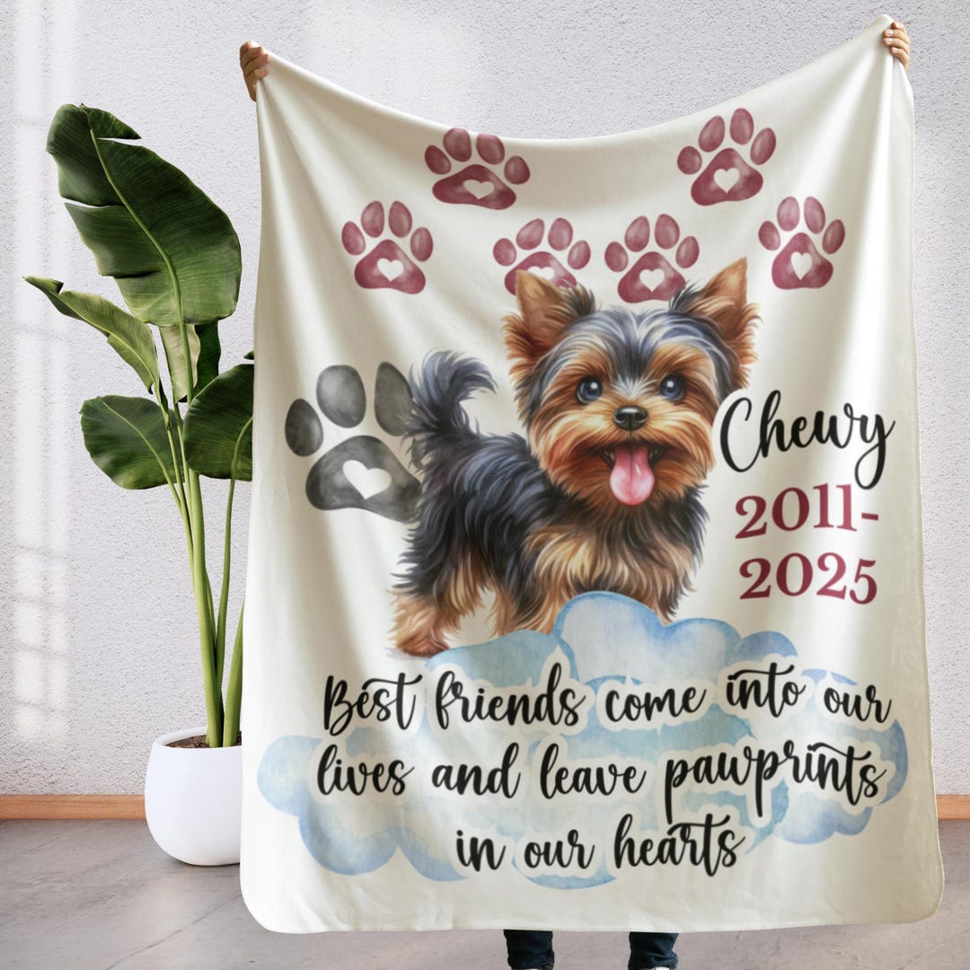 Custom Yorkie Memorial Blanket Personalized Yorkshire Terrier Pet Loss ...