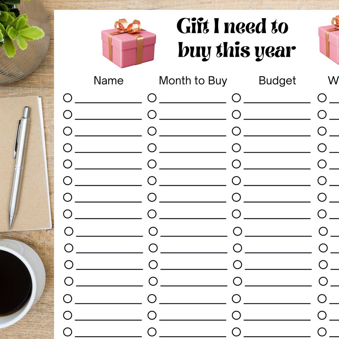 Yearly Gift Budget Tracker Printable PDF Gift List to Do Print for ...