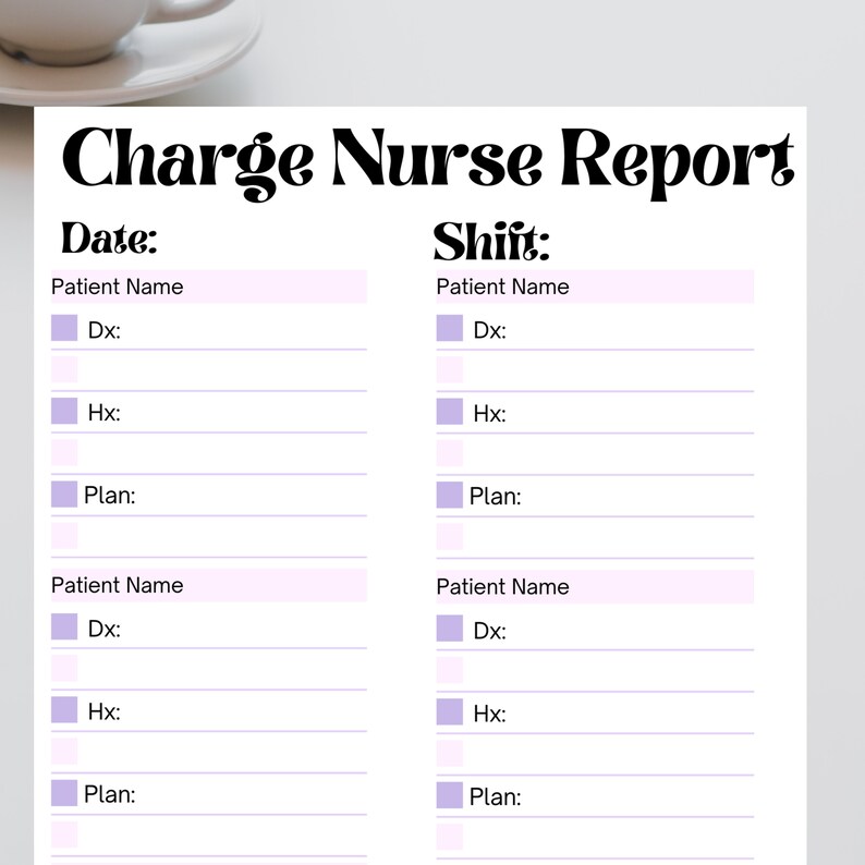 Minimalist Charge Nurse Brain Report Tool PDF Print Patient to Do List ...