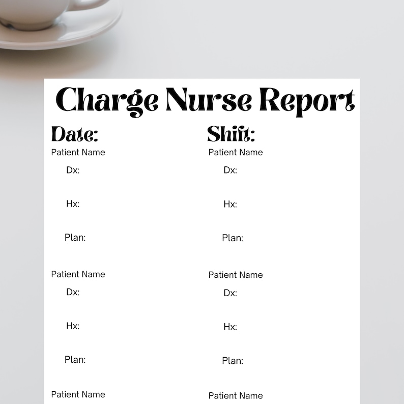 Charge Nurse Brain Handoff Tool Printable PDF To-do List for Charge ...