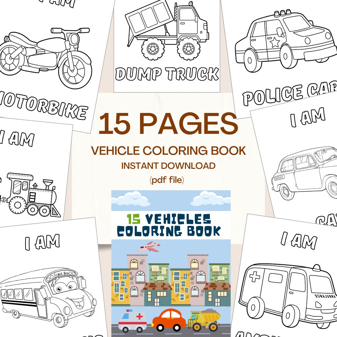 Coloring Book Vehicles, Coloring Book for Kids, Educational Tools for ...