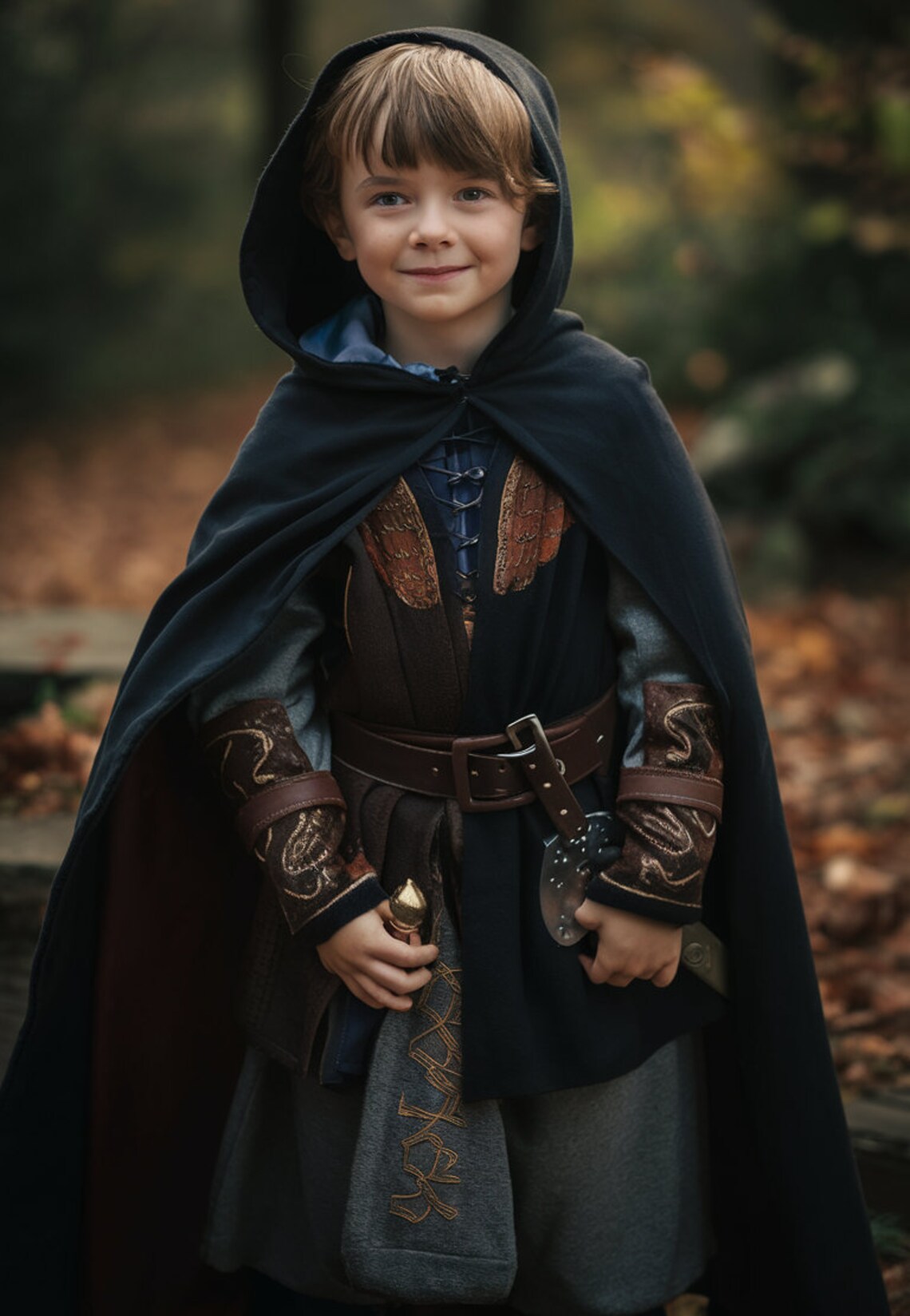 Medieval Cloak With Hood Costumev for Kids, Wizard Elven Hooded Cape ...