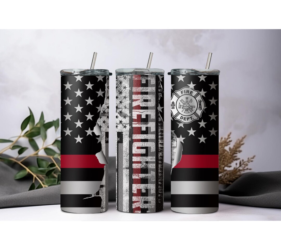 Firefighter With Custom Name 20 Oz With Lid and Straw ** FREE LOCAL ...