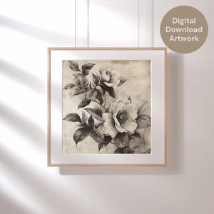 Vintage Floral Botanical Print, Black and White Flower Wall Art ...
