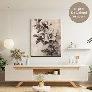 Vintage Floral Botanical Print, Black and White Flower Wall Art ...