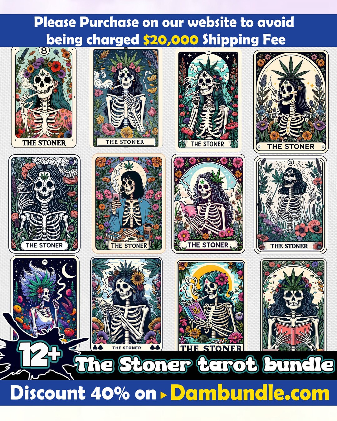 The Stoner Skeleton Tarot Card PNG, Funny Cannabis Sublimation Design ...