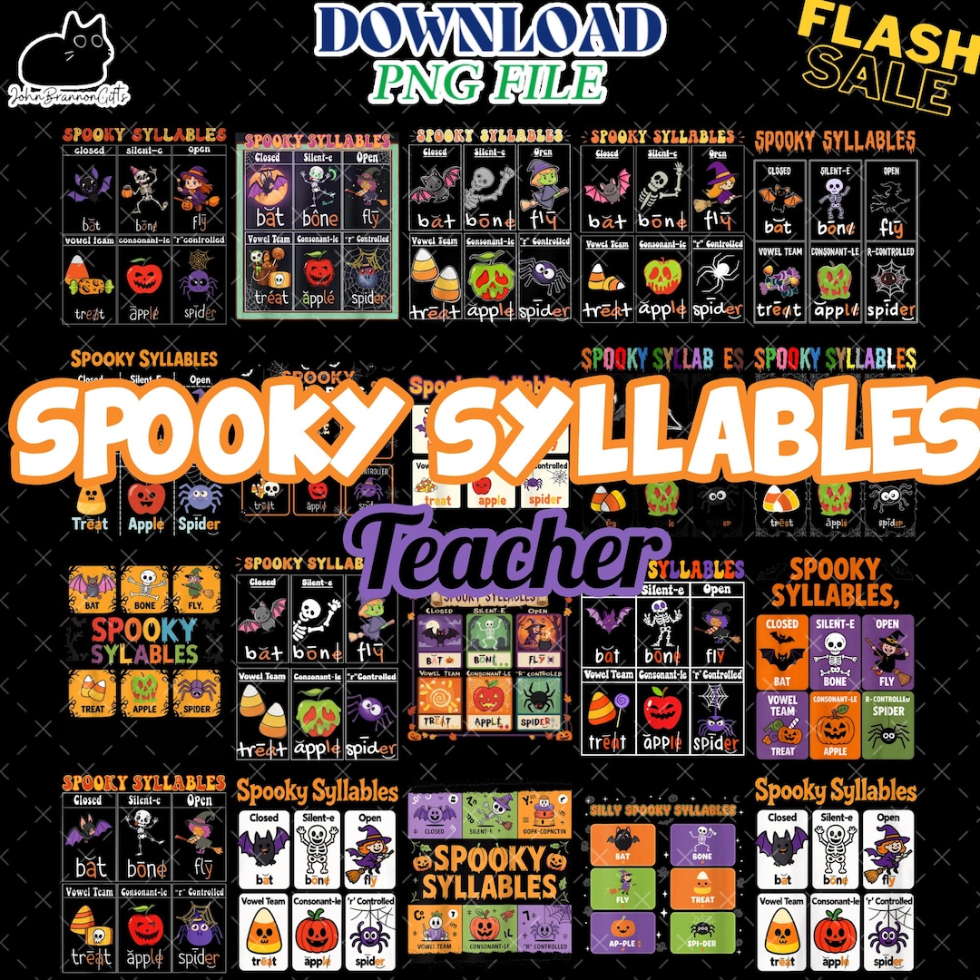 Spooky Syllables Teacher PNG Bundle, Halloween Phonics Learning ...