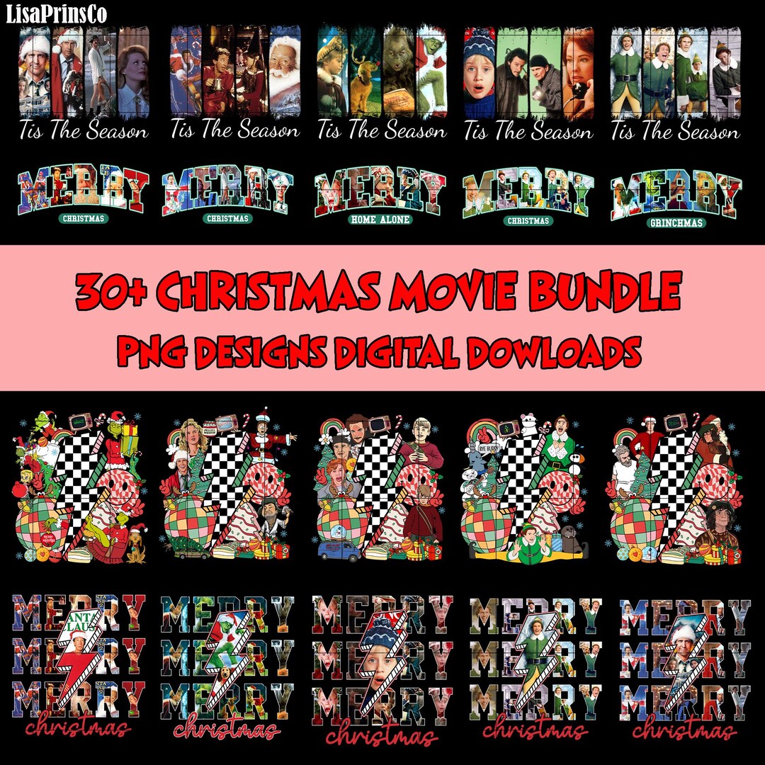 Retro Christmas Movie Png Bundle: Merry Xmas, Tis the Season (digital ...