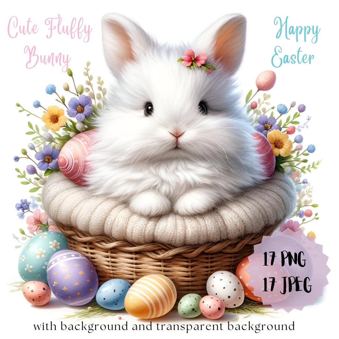 Easter Cute Bunny, Happy Easter Clipart and Papers, Files 17PNG- 17 ...