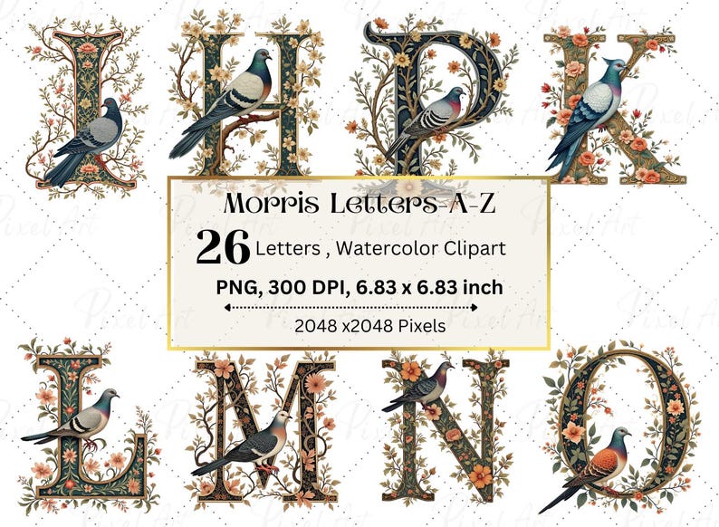 Floral -morris Letters-a-z, Clipart, Morris Floral on Letters, 26-PNG ...